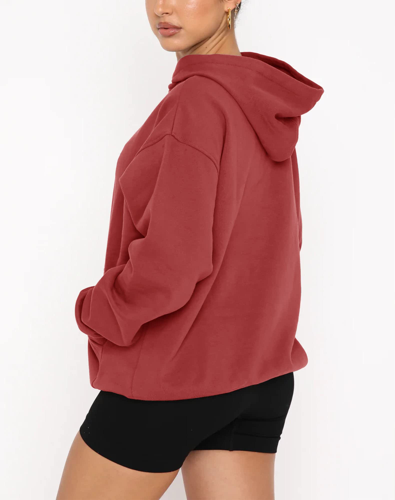 Fanway&EC Women's Casual Long Sleeve Hoodie Loose Fitted Sweatshirts Oversized Pullover Pocket Fall Tops Dark Red