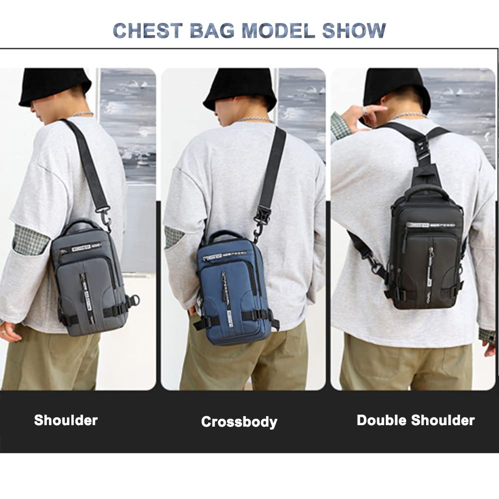 JBB Waterproof Sling Bag Crossbody Backpack for Men Women Multipurpose Waist Pack with USB Charging Port for Hiking Walking Khaki