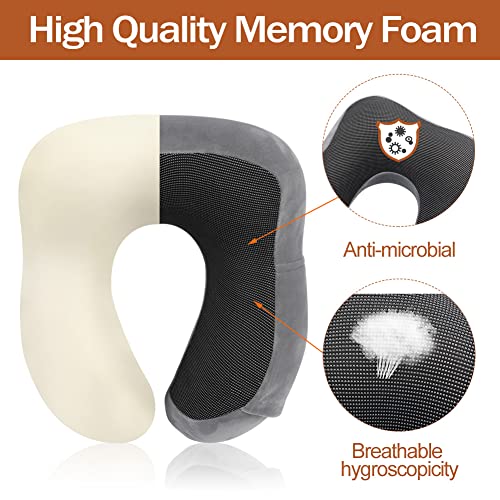Faddare Travel Pillow, Memory Foam Neck Support Pillow Set, Comfortable Neck and Head Support Pillow, Travel Neck Rest Cushion for Plane Car Train Office(Grey)