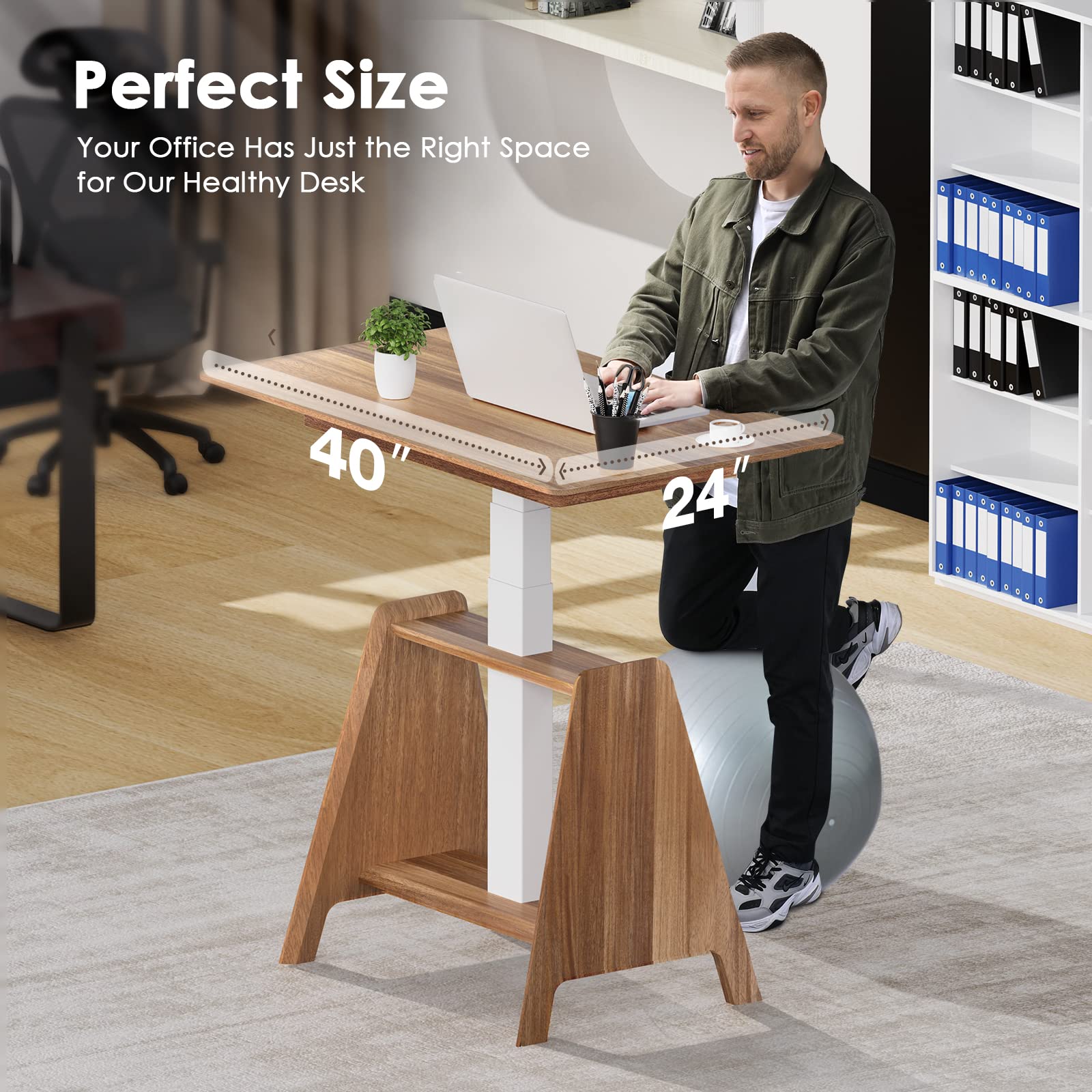 Standing Desk, Electric Height Adjustable Desk with 100% Solid Walnut Wood, Adjustable Height from 29.1″-47.6″, Advanced Motor, Silent & Smooth Lift, Smart Controller, Sit Stand Desk for Home Office