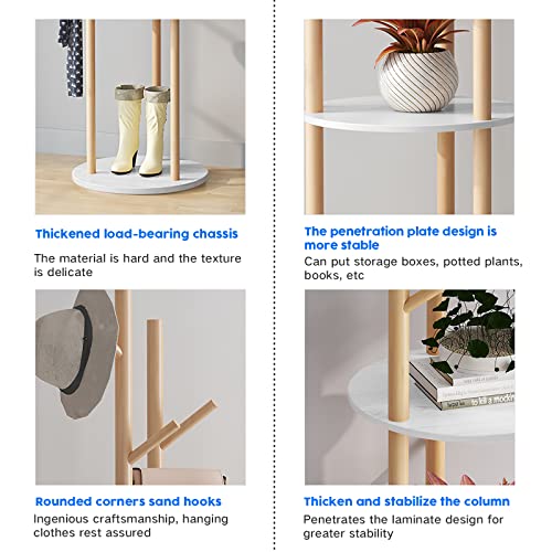 LIWSHWZ Freestanding Coat Rack with 9 Hooks and 3 Shelves, Hall Tree for Jackets, Coats, Hats, Bags, for Home Office Entryway Corridor (White)