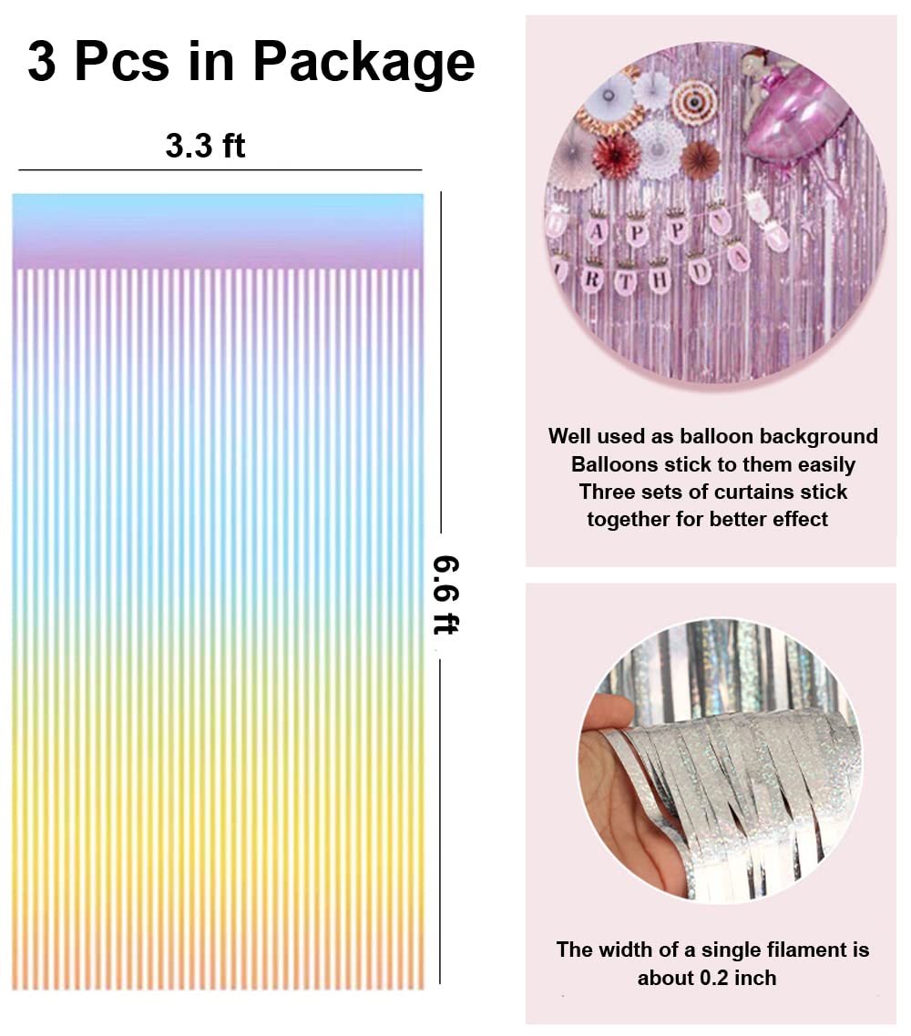 3 Pack Backdrop Curtains Party Decorations, Fringe Streamers Tinsel Backdrop Fringe Backdrop Party Backdrop Birthday Decorations, Party Décor Disco Party Decorations (3.3‘ x 6.6’, Silver)