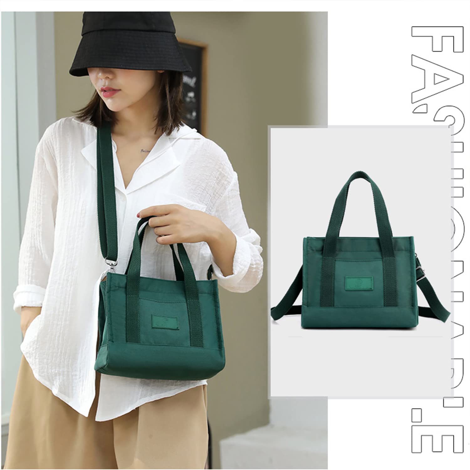 MINKARS Mini Tote Bag for Women Nylon Crossbody Purse, Dark Green 9β