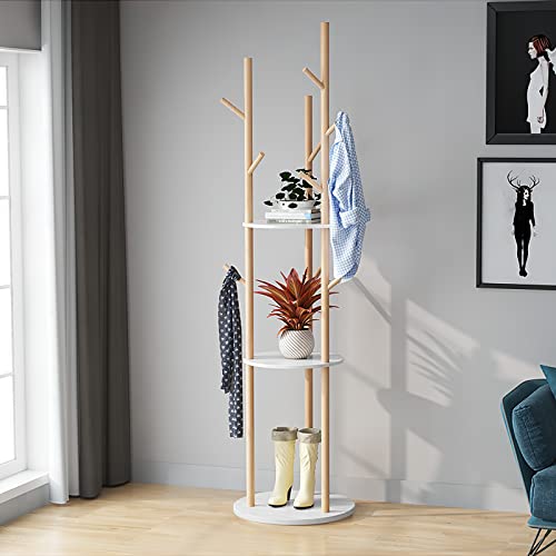 LIWSHWZ Freestanding Coat Rack with 9 Hooks and 3 Shelves, Hall Tree for Jackets, Coats, Hats, Bags, for Home Office Entryway Corridor (White)