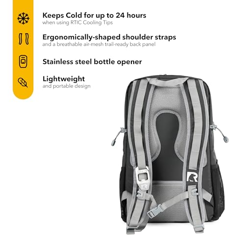 RTIC Chillout 24 Can Backpack Cooler Insulated Portable Soft Cooler Bag for Lunch, Beach, Drink, Beverage, Travel, Camping, Picnic, Car, Hiking, Black/Graphite