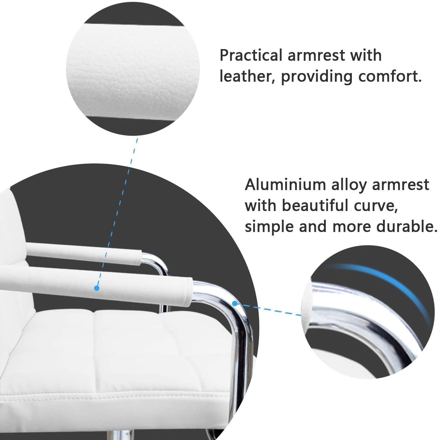 JUMMICO Desk Chair Modern Office Chair with Wheels PU Leather Mid-Back Rolling Chair for Office, Teen, and Bedroom Desks (White)