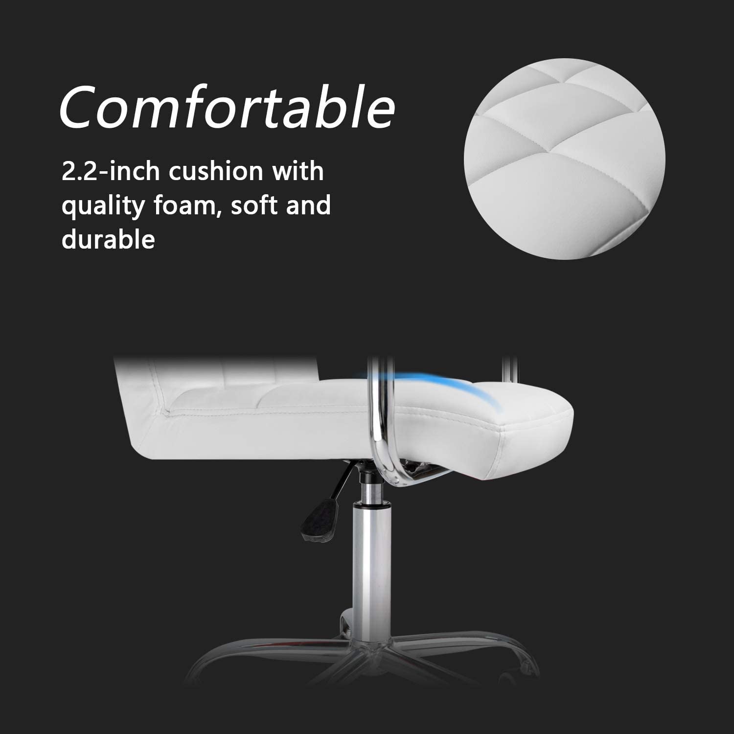 JUMMICO Desk Chair Modern Office Chair with Wheels PU Leather Mid-Back Rolling Chair for Office, Teen, and Bedroom Desks (White)