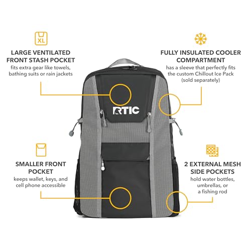 RTIC Chillout 24 Can Backpack Cooler Insulated Portable Soft Cooler Bag for Lunch, Beach, Drink, Beverage, Travel, Camping, Picnic, Car, Hiking, Black/Graphite