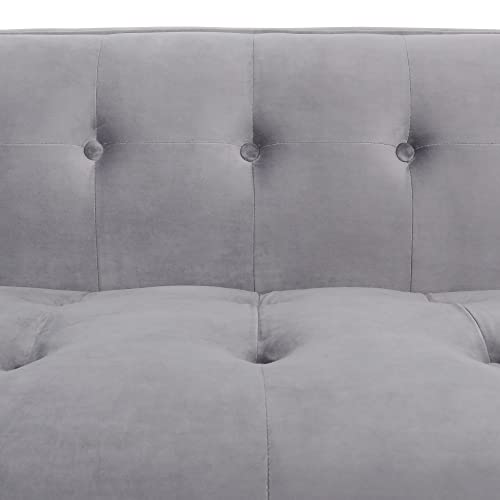 Mid-Century Velvet Chesterfield Sofa Couch, Modern Love Seats Sofa Furniture, Upholstered Button Tufted Couch with 2 Bolster Pillows for Living Room Apartment, Grey