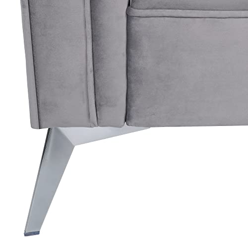 Mid-Century Velvet Chesterfield Sofa Couch, Modern Love Seats Sofa Furniture, Upholstered Button Tufted Couch with 2 Bolster Pillows for Living Room Apartment, Grey