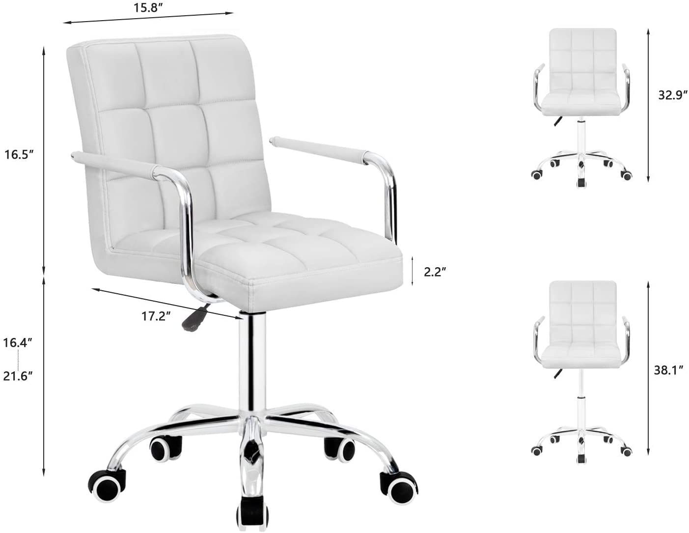 JUMMICO Desk Chair Modern Office Chair with Wheels PU Leather Mid-Back Rolling Chair for Office, Teen, and Bedroom Desks (White)