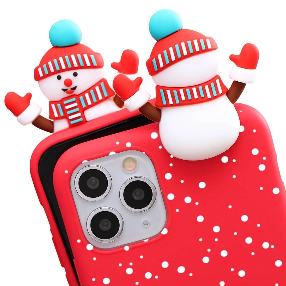 Pnakqil 2 Pieces Christmas Case for Samsung Galaxy S9 Plus 6.2 Inch, Matte Red Silicone Back Cover with Cute Deer and Snowman 3D Doll Cartoon Pattern Slim Shockproof Protective Case for Samsung S9+