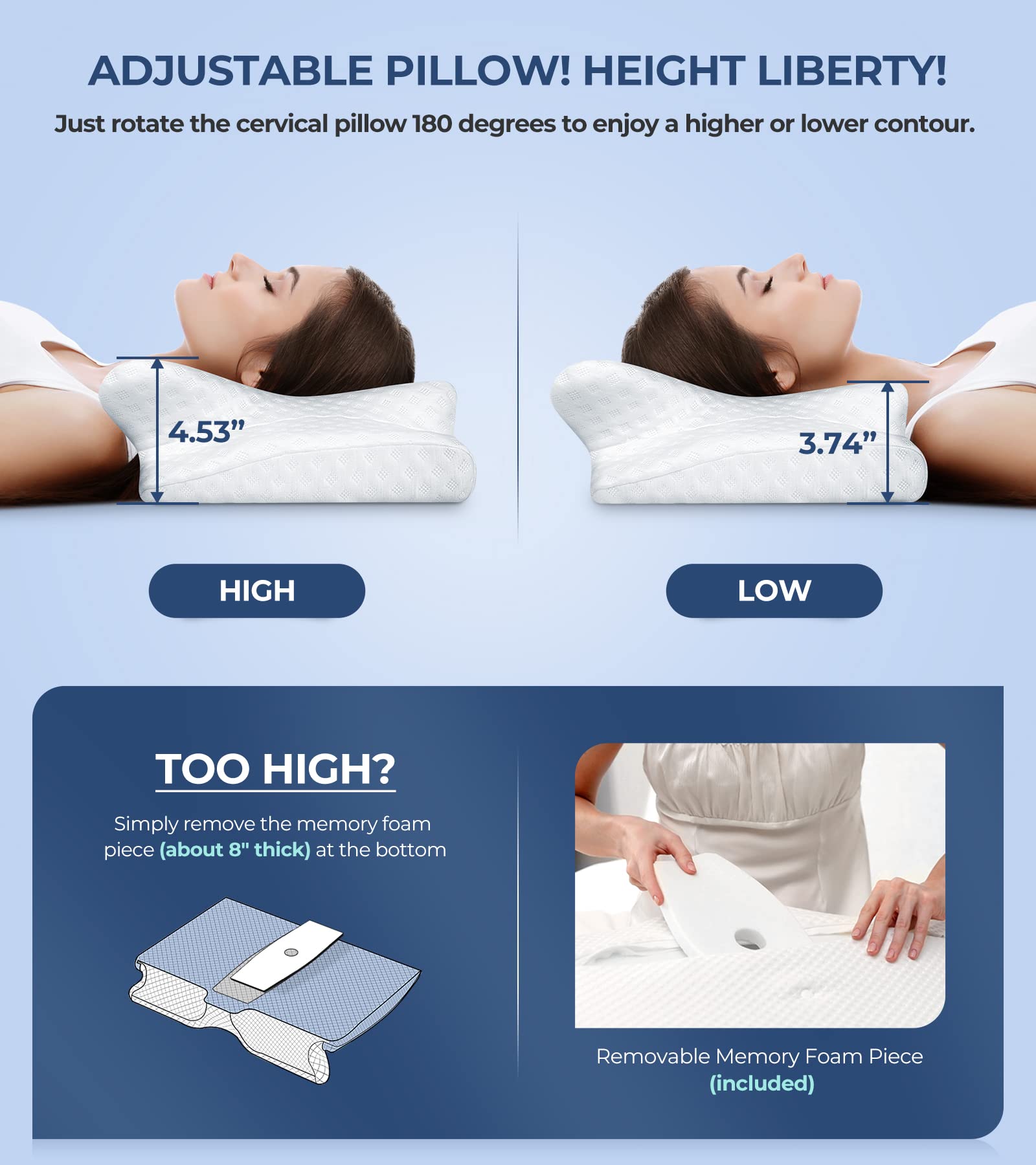 5X Pain Relief Cervical Pillow for Neck and Shoulder Support, Adjustable Memory Foam Sweet Sleeping, Odorless Ergonomic Contour Neck , Orthopedic Bed Pillow for Side Back Stomach Sleeper