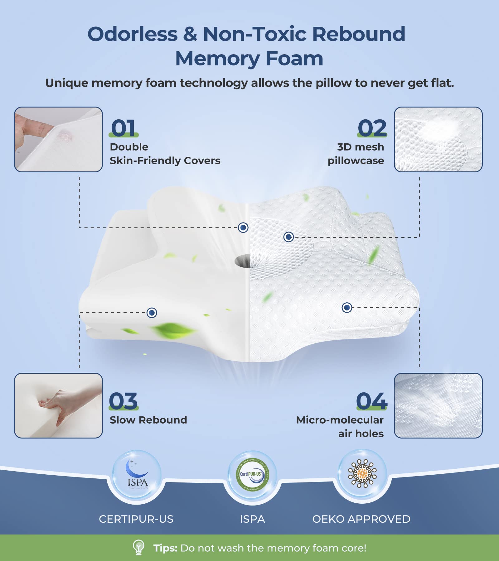 5X Pain Relief Cervical Pillow for Neck and Shoulder Support, Adjustable Memory Foam Sweet Sleeping, Odorless Ergonomic Contour Neck , Orthopedic Bed Pillow for Side Back Stomach Sleeper