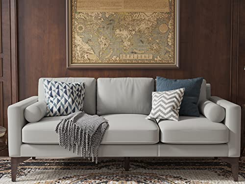YESHOMY Rivet Mid-Century Upholstered Modern Sofa Couch, Loveseat with Sturdy Wooden Feet, No Assembly Required, 77" W, Gray Breathable Leather