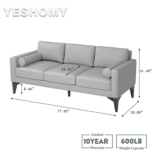 YESHOMY Rivet Mid-Century Upholstered Modern Sofa Couch, Loveseat with Sturdy Wooden Feet, No Assembly Required, 77" W, Gray Breathable Leather