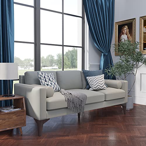 YESHOMY Rivet Mid-Century Upholstered Modern Sofa Couch, Loveseat with Sturdy Wooden Feet, No Assembly Required, 77" W, Gray Breathable Leather