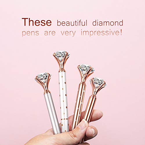 JOANCÉE 16 PCS Diamond Pen With Big Crystal Bling Metal Ballpoint Pen, Office Supplies And School, Rose Gold/White Rose Polka Dot/Silver/Rose Gold With White Polka Dots, Includes 16 Pen Refills