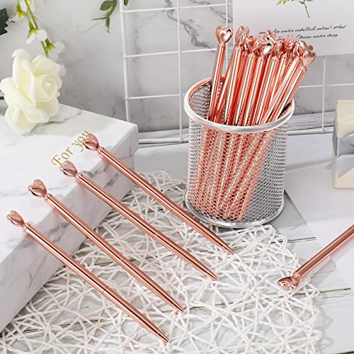 24 Pcs Heart Shaped Pens Retractable Metal Cute Heart Pens 1.0 mm Black Ink Ballpoint Decorative Pens Engagement Gifts for Women School Office Wedding Bridal Shower Valentine's Day(Rose Gold)