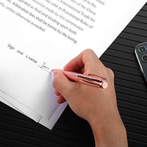 Nekigoen Ballpoint Pen with Gift Box for Men Women,Luxury Stainless Steel Retractable Pen Executive Home Office Use, and 2 Extra Refills Black Ink 1.0mm B2 (rose gold)