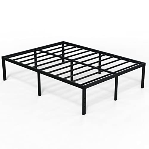 EMODA Queen Bed Frame No Box Spring Needed 18 Inch Heavy Duty Metal Tall Platform Bed Frame Queen Size with Large Storage Space, Easy Assembly, Black
