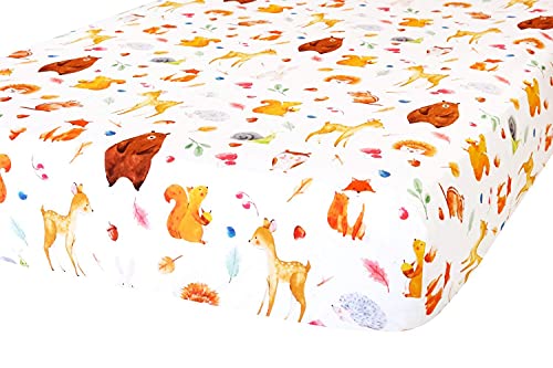 Bundle of ADDISON BELLE Products - 100% Cotton Fitted Crib Sheet + Everything Blanket - Woodland Animals - Soft, Durable & Breathable