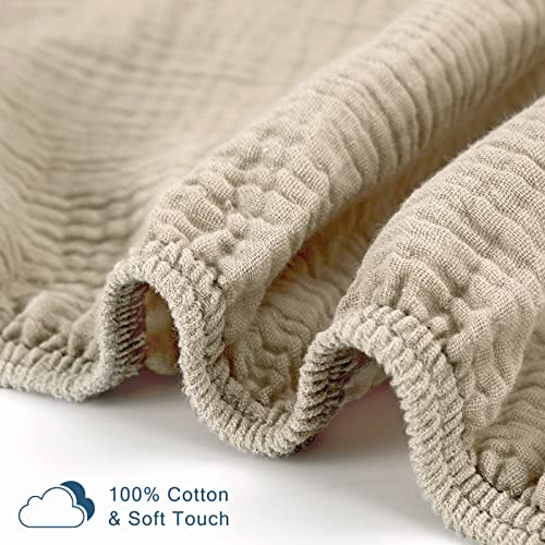 GRSSDER Soft Muslin Crib Sheet 2 Pack, 100% Cotton Crib Sheets for Boys and Girls, Fit Standard Crib Mattresses 52" x 28" Safe and Snug, Taupe/Stripe
