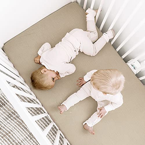 GRSSDER Soft Muslin Crib Sheet 2 Pack, 100% Cotton Crib Sheets for Boys and Girls, Fit Standard Crib Mattresses 52" x 28" Safe and Snug, Taupe/Stripe