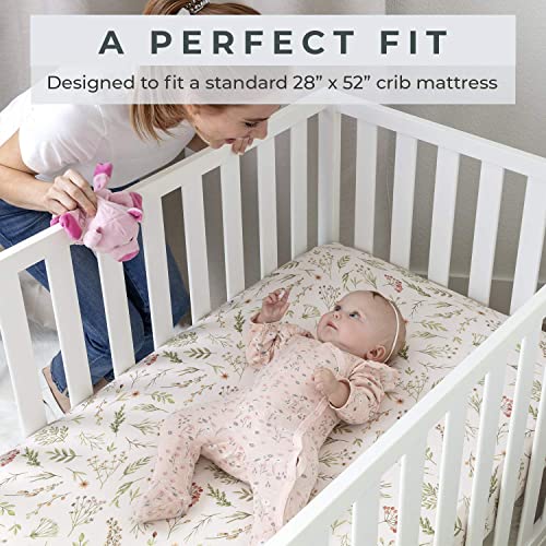 Pobibaby - 2 Pack Premium Fitted Baby Girl Crib Sheets for Standard Crib Mattress - Ultra-Soft Cotton Blend, Safe and Snug, and Stylish Floral Crib Sheet (Zephyr)