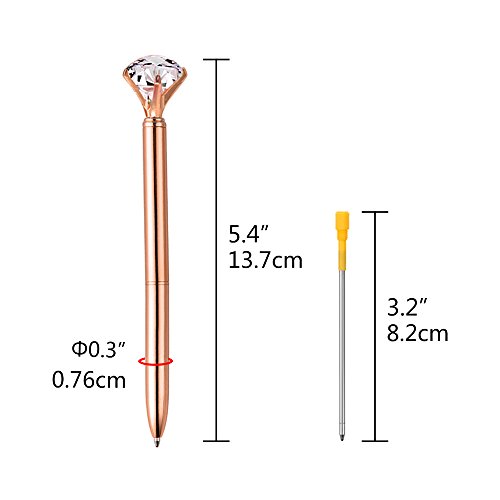 Zealor 12 Pieces Big Diamond Crystal Ballpoint Pens and 12 Pieces Ballpoint Pen Refills, Black Ink (Rose Gold)