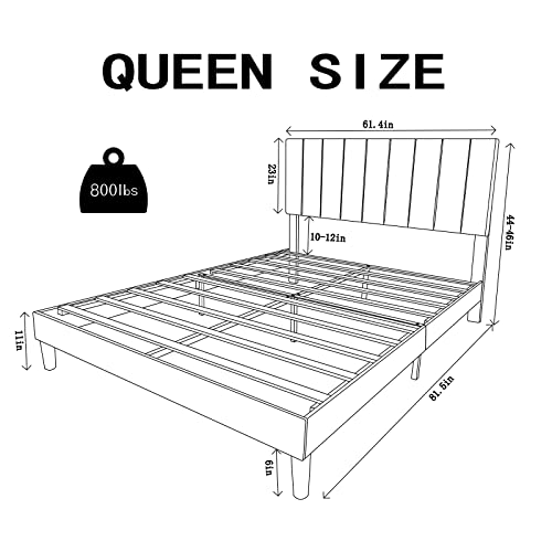Queen Platform Bed Frame Black Velvet Upholstered Bed Frame with Vertical Geometric Adjustable Headboard,Wooden Slats Support,No Box Spring Needed,Mattress Foundation,Easy Assembly,Noise Free Design