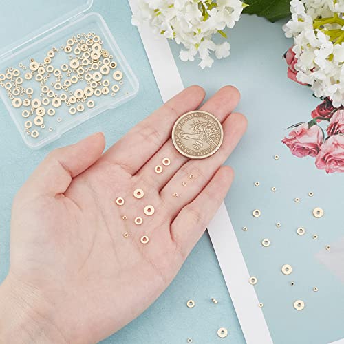 PH PandaHall 3 Sizes Rondelle Spacer Beads, 200pcs Heishi Disc Loose Beads Long-Lasting 18K Gold Plated Beads Flat Round Smooth Spacer Beads for Necklace, Bracelet, Earring Making, 2mm 4mm 5mm
