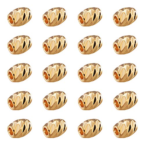 Craftdady 20pcs 18K Gold Fancy Cut Barrel Spacer Beads 4x3mm Metal Tiny Drum Loose Beads for Jewelry Making Hole: 1mm