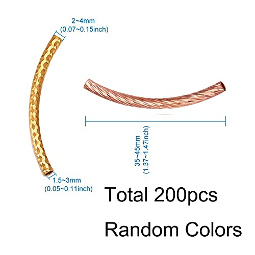 Fashewelry 200Pcs Curved Tube Long Noodle Spacer Beads 35~45mm Random Mixed Colors Carved Brass Metal Finding Beads for Jewelry Making Hole: 1.5-3mm