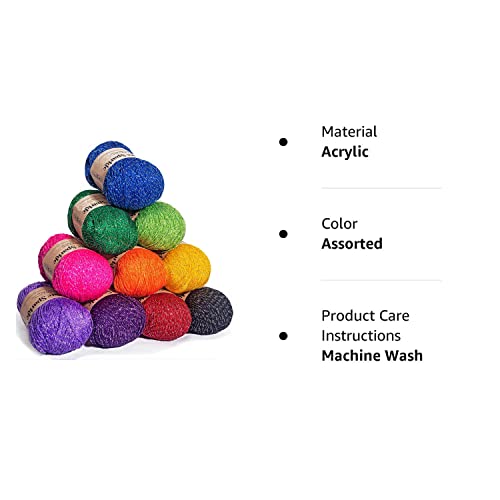 Magenta Textiles Metallic Sparkle Yarn (#1 Superfine) | 10x40g Acrylic Skeins - 2,840 Yards of Multicolor Glitter Yarn with Metallic Flecks for Crocheting | Fingering/Sock Glitter Yarn