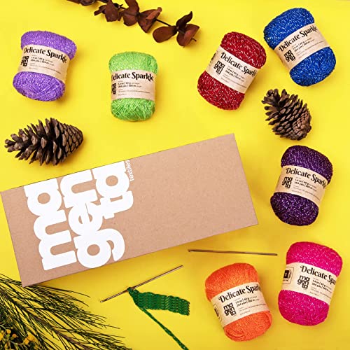 Magenta Textiles Metallic Sparkle Yarn (#1 Superfine) | 10x40g Acrylic Skeins - 2,840 Yards of Multicolor Glitter Yarn with Metallic Flecks for Crocheting | Fingering/Sock Glitter Yarn