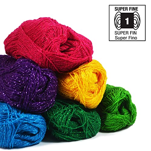 Magenta Textiles Metallic Sparkle Yarn (#1 Superfine) | 10x40g Acrylic Skeins - 2,840 Yards of Multicolor Glitter Yarn with Metallic Flecks for Crocheting | Fingering/Sock Glitter Yarn