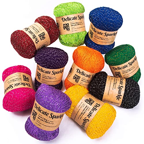 Magenta Textiles Metallic Sparkle Yarn (#1 Superfine) | 10x40g Acrylic Skeins - 2,840 Yards of Multicolor Glitter Yarn with Metallic Flecks for Crocheting | Fingering/Sock Glitter Yarn