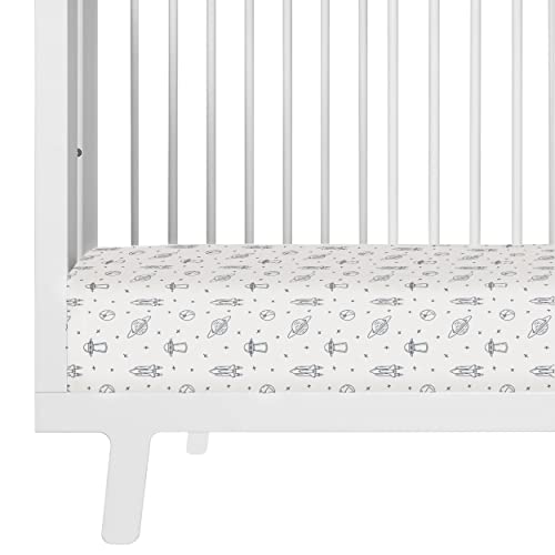 Makemake Organics Organic Crib Sheet GOTS Certified Organic Cotton Crib Sheet Fitted & Pillowcase Buttery Soft Breathable Natural Dyes Baby Toddler Bed Sheet Set (Astronaut Blue)