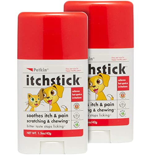 Petkin Anti Itch Stick for Pets - Simply Rub on Anytime to Provide Pain & Itching Relief for Dogs & Cats on Contact - Bitter Taste Stops Licking & Chewing - 1.5oz -Ideal for Home or Travel (2pk)
