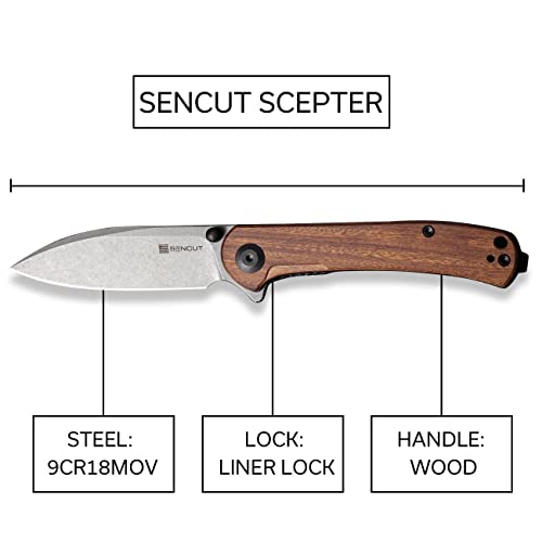 SENCUT Scepter Flipper Pocket Knife, Lightweight Liner Lock Cuibourtia Wood Hanle Folding Knives With Reversible Pocket Clip For EDC Outdoor Indoor SA03H (Cuibourtia Woo)