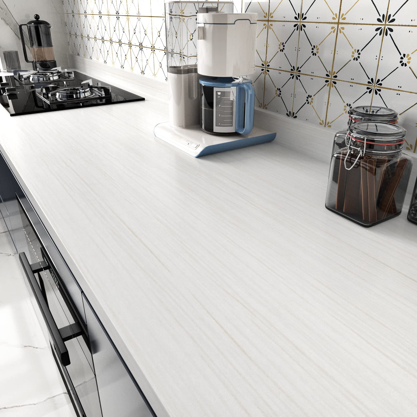 Skyblur White Wood Grain Vinyl Wallpaper, 24"x 118", Peel & Stick, Self Adhesive, Removable, Multi-Purpose, Kitchen, Bathroom, Living Room, Stain Resistant
