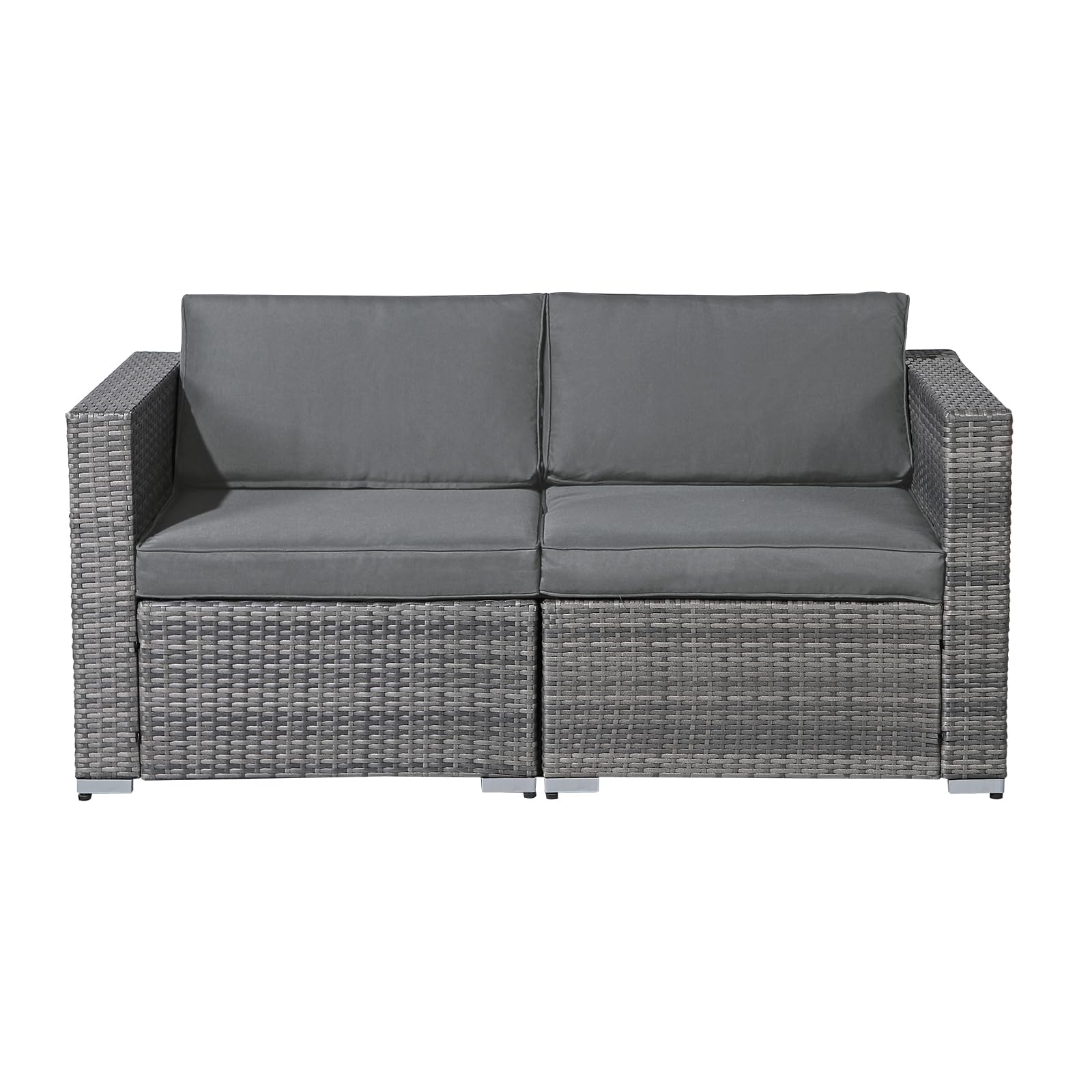 Patiorama Outdoor Wicker Loveseat 2 Pieces, All Weather Grey PE Rattan Sectional Corner Sofa Set, Additional Extra Chairs for Outdoor Sectional Sofa Set, Dark Grey Cushion