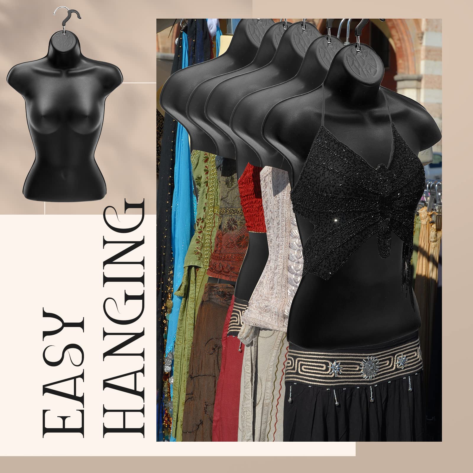 Dress Form Female Mannequin Torso Hollow Back Hanging Mannequin Body Manikin with Hook Half Body Shirt Clothing Display Plastic(12 Pcs,22.8 x 15.7 Inch)