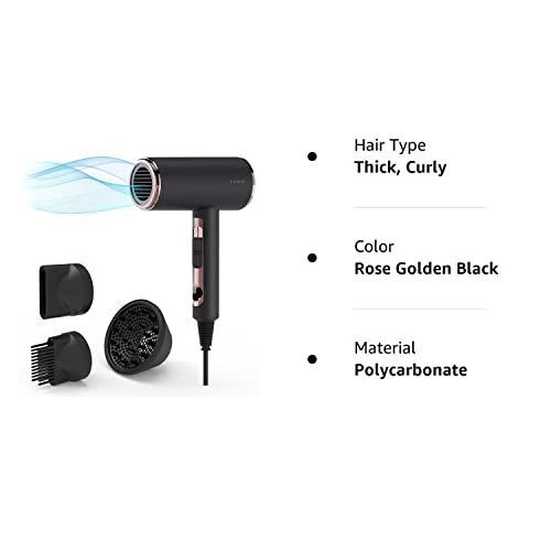 Funtin Hair Dryer, Blow Dryer with Diffuser Brush Comb for Women 4C Thick Curly Hair 1800w-Professional Black
