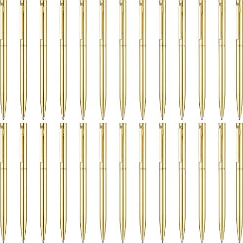 26 Pieces Slim Metallic Retractable Ballpoint Pens 1 mm Medium Point Black Ink Pen Nice Present for Wedding Business Office Supplies Teachers Students Graduation Present (Golden)