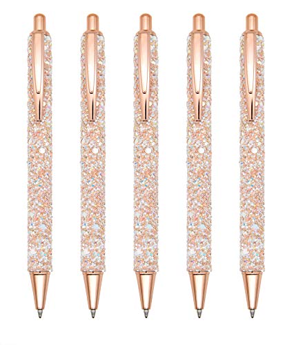 Gullor 5PCS Ballpoint Pens, Glitter Click Ball Pens, Black Ink Medium Point 1mm, for Office Supplies Gift Wedding Birthday, Gold