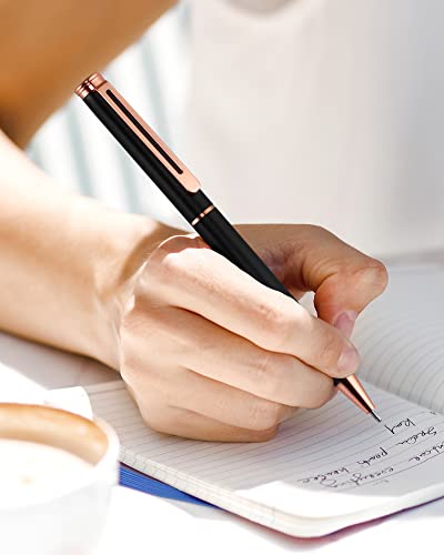 Cambond Black Pens, Ballpoint Pen Bulk Black Ink 1.0 mm Medium Point Smooth Writing Black and Rose Gold Pens for Men Women Police Uniform Office Business, 3 Pens with 6 Refills (Black)