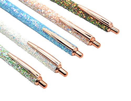 Gullor 5PCS Ballpoint Pens, Glitter Click Ball Pens, Black Ink Medium Point 1mm, for Office Supplies Gift Wedding Birthday, Gold