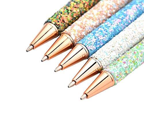 Gullor 5PCS Ballpoint Pens, Glitter Click Ball Pens, Black Ink Medium Point 1mm, for Office Supplies Gift Wedding Birthday, Gold